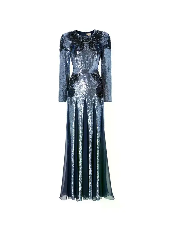 TEMPERLEY LONDON Porta Floral-embroidered Maxi Dress - Blue