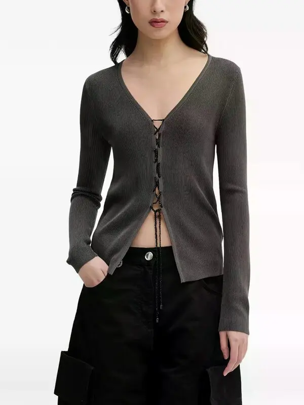 Miss Sixty Lace-up Bow-motif Tied-front Cardigan - Grey