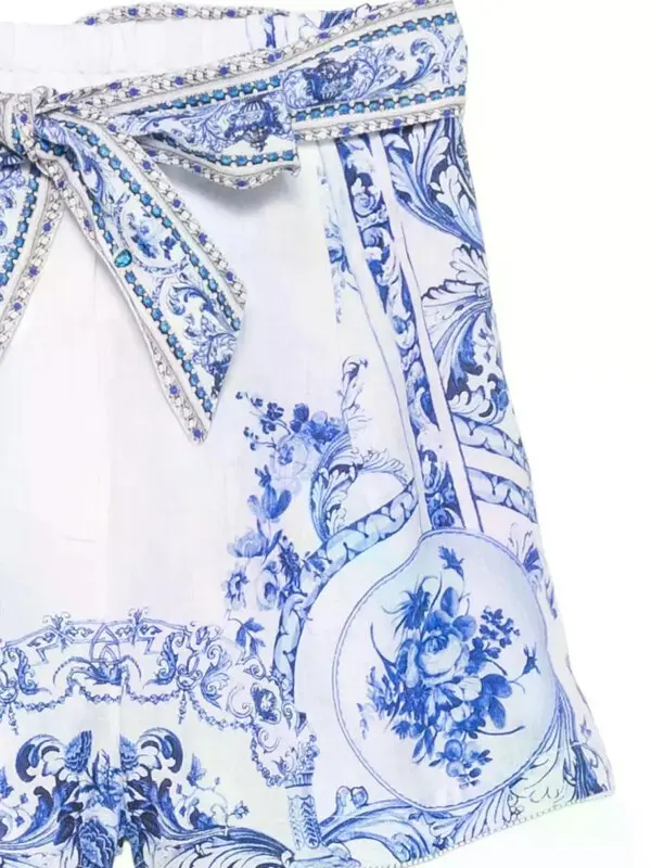 Camilla Ceramic Panoramic Crystal-embellished Floral-print Shorts