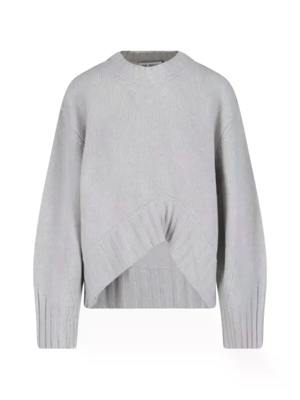 Attico Asymmetric-hem Embroidered-logo Sweater - Grey