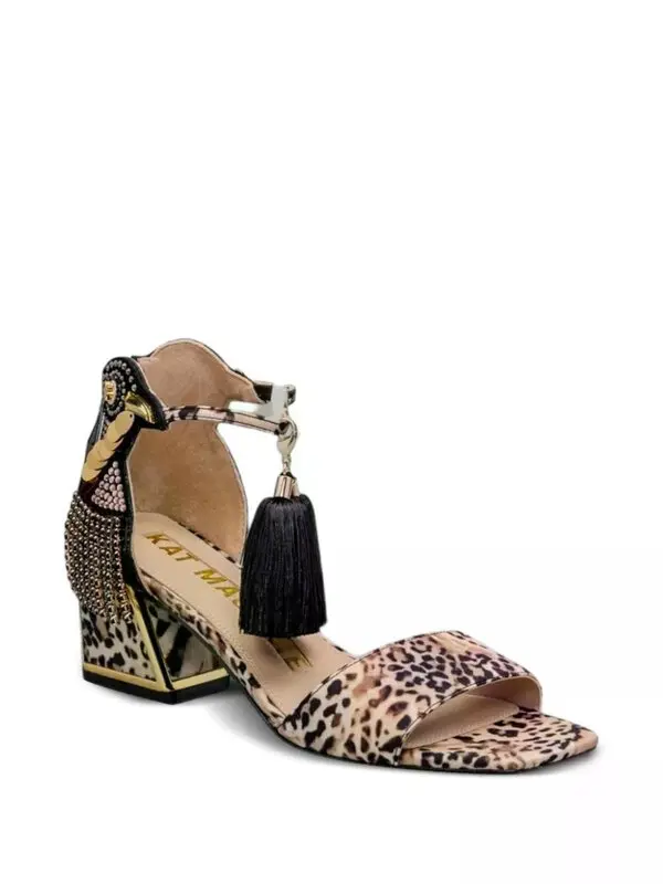 KAT MACONIE Leopard-print Embellished Sandals - Neutrals