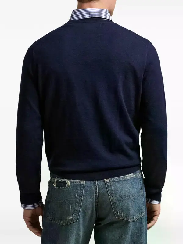 Polo Ralph Lauren V-neck Logo Embroidered Wool Sweater