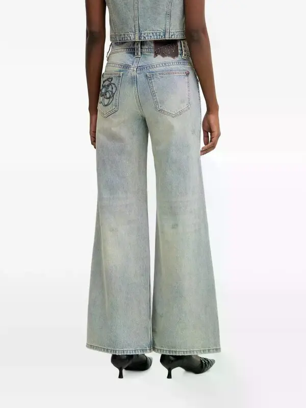Miss Sixty Stud-embellished Embroidered Wide-leg Jeans