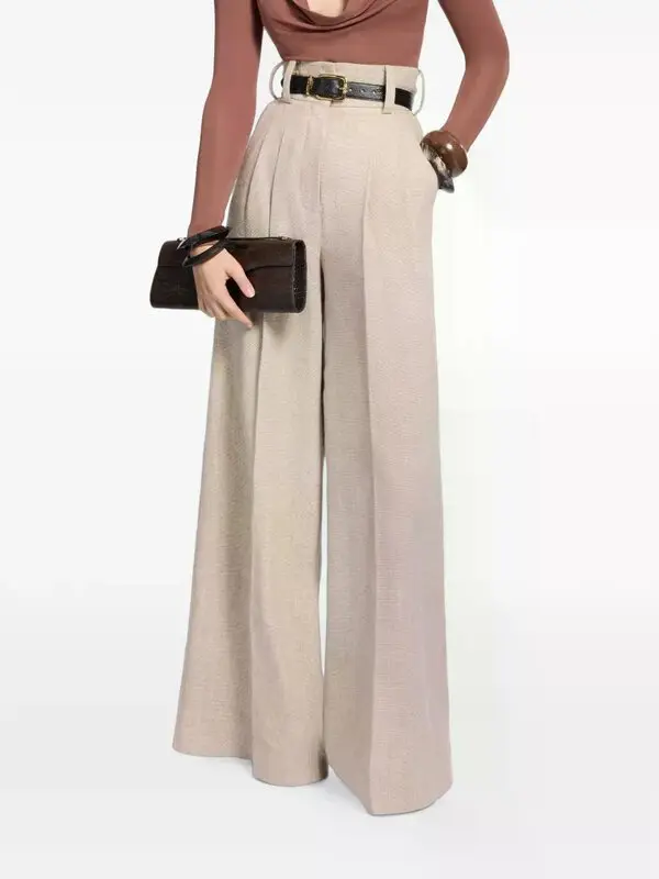 Elie Saab Pleated Canvas Palazzo Pants