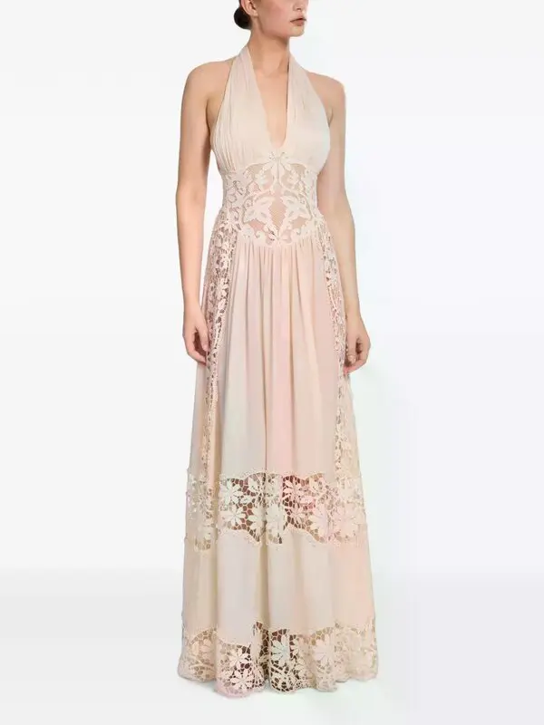 Elie Saab Macramé-panel Halter-neck Maxi Dress - Neutrals