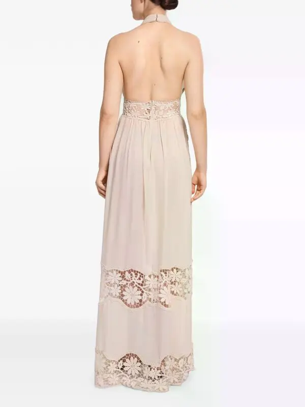 Elie Saab Macramé-panel Halter-neck Maxi Dress - Neutrals