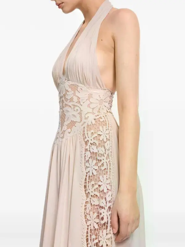Elie Saab Macramé-panel Halter-neck Maxi Dress - Neutrals