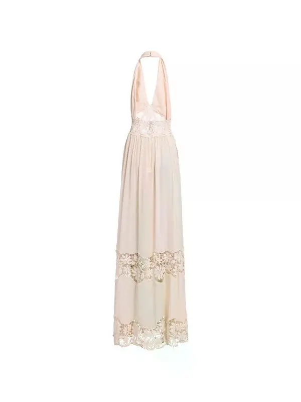 Elie Saab Macramé-panel Halter-neck Maxi Dress - Neutrals