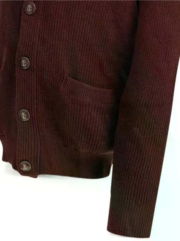 Brunello Cucinelli Shawl Collar Ribbed Knit Cardigan - Red