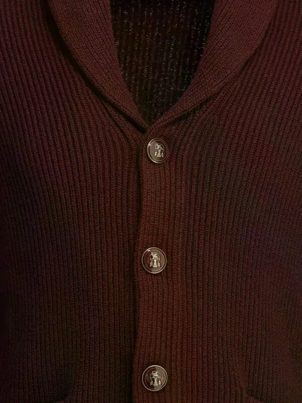 Brunello Cucinelli Shawl Collar Ribbed Knit Cardigan - Red