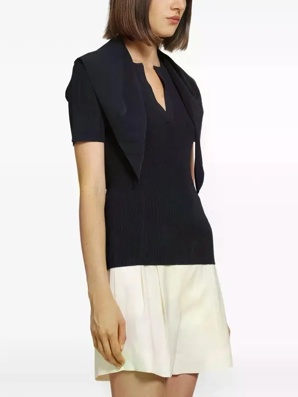 Max Mara Ribbed-knit Tie-detail Short-sleeve Sweater - Blue