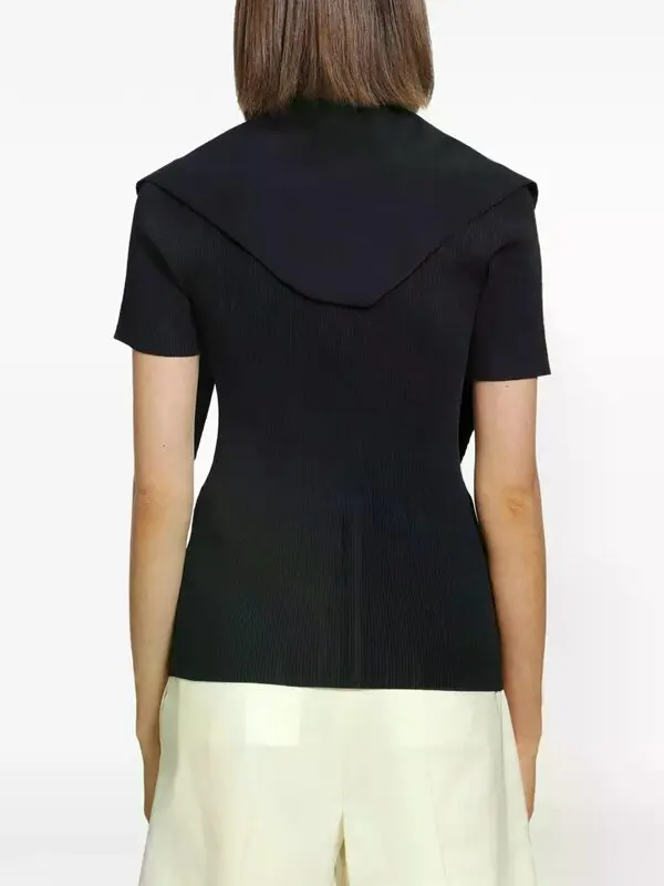 Max Mara Ribbed-knit Short-sleeve Sweater With Tie Detail - Blue