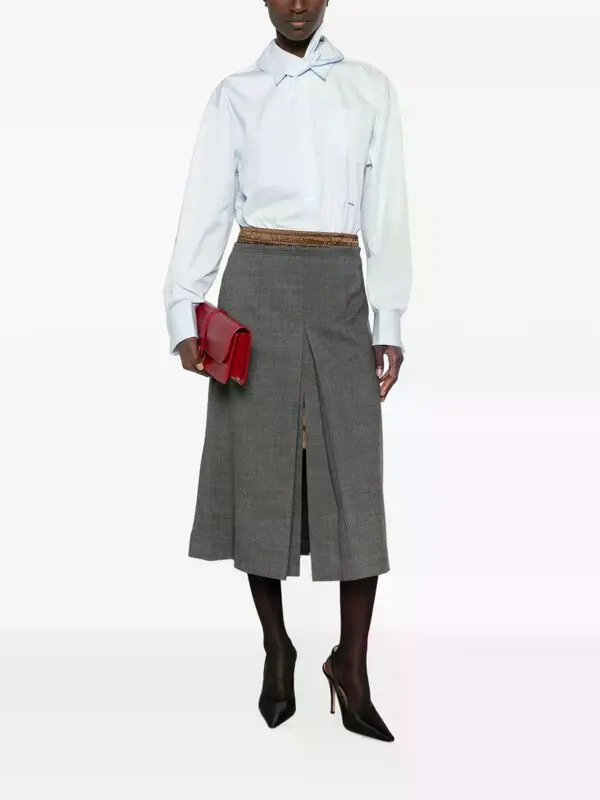 Prada Pleated-detail Triangle-logo Skirt - Grey