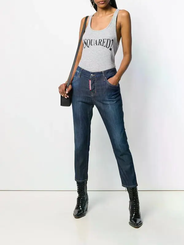 Dsquared2 Cropped Girlfriend Fit Jeans - Blue