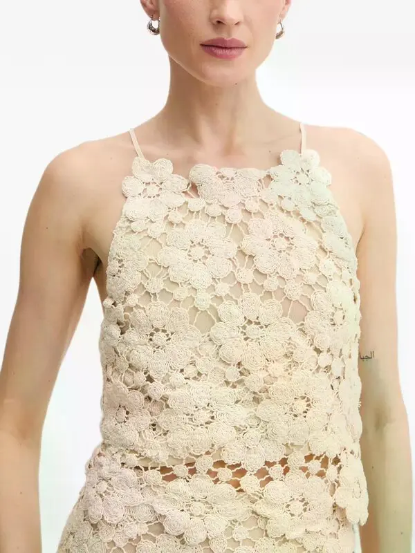 Bardot Veneta Crochet-knit Halterneck Top - Neutrals
