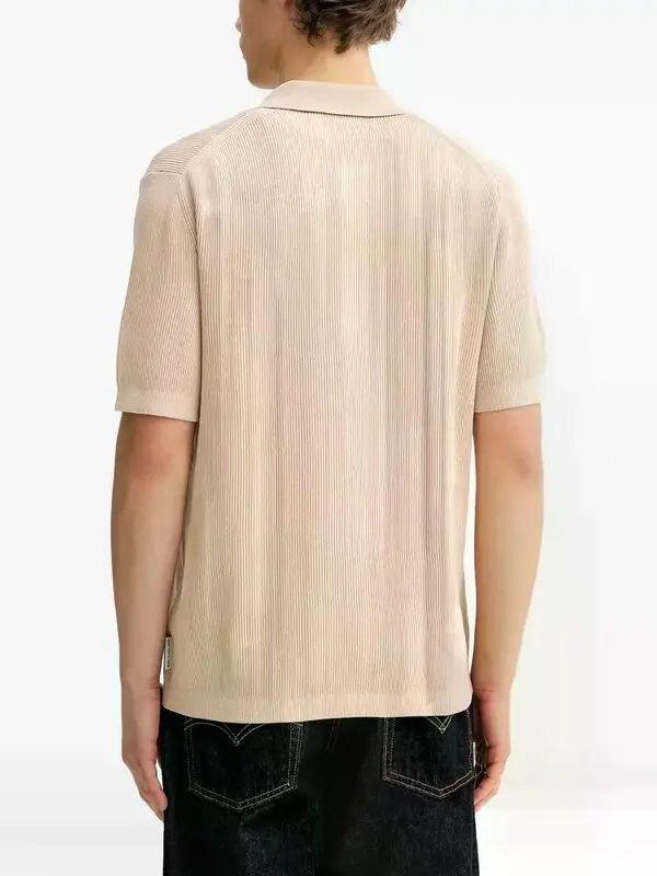 Marc O'polo Ribbed-knit Zip-up Polo Shirt - Neutrals