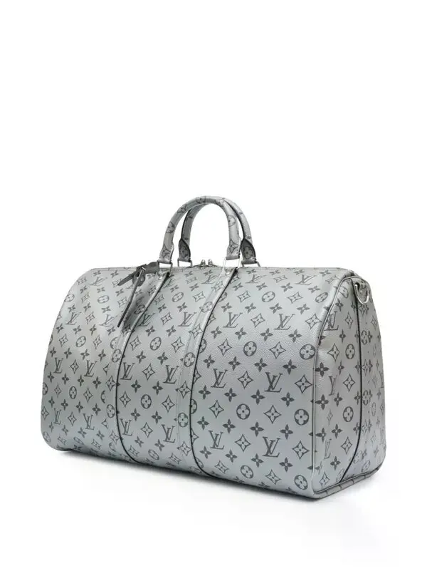 LOUIS VUITTON 50 Monogram Metallic Keepall Bandouliere Holdall - Silver
