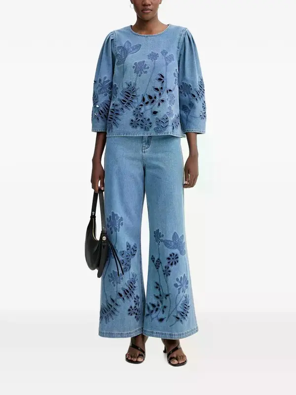 Munthe Bramble Embroidered Cut-out Denim Blouse