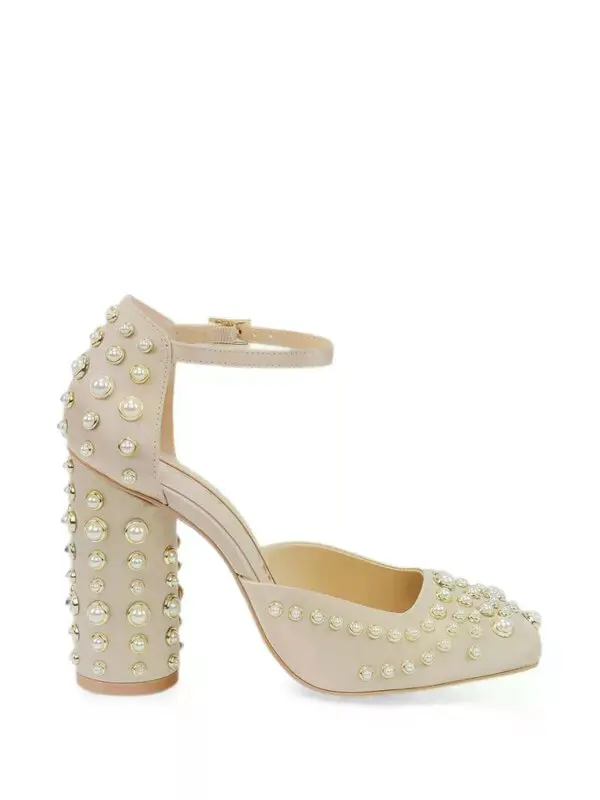 KAT MACONIE Zozo Pearl-embellished Block-heel Pumps - Neutrals
