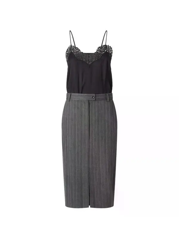 Pinko Lace-trim Pinstripe Midi Dress - Grey