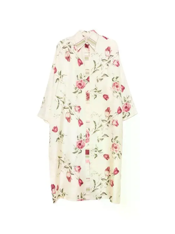 Antonio Marras Floral-print Shirt Midi Dress - Neutrals