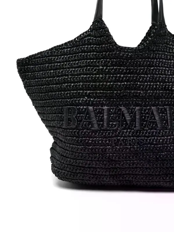 Balmain Logo-embroidered Woven Shoulder Bag