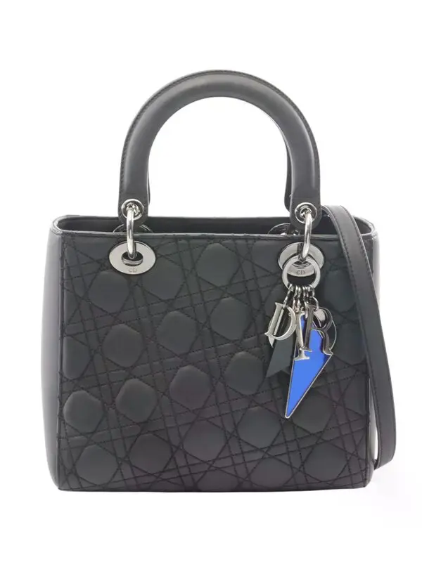 Dior 2011-2019 Anselm Reyle Medium Lambskin Cannage Lady Satchel - Black