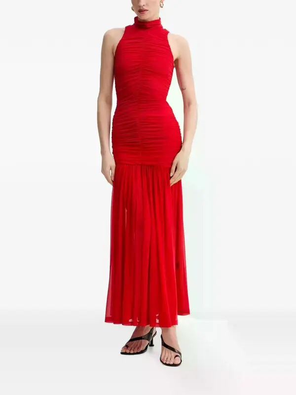 Bardot Orlana Ruched High-neck Maxi Dress - Red