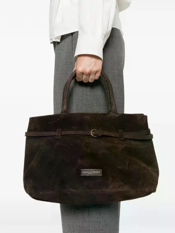 ADRIANNA FERETTI Buckle-detail Suede Tote Bag - Brown