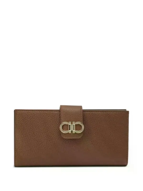 FERRAGAMO Gancini Continental Pebbled Leather Wallet - Brown