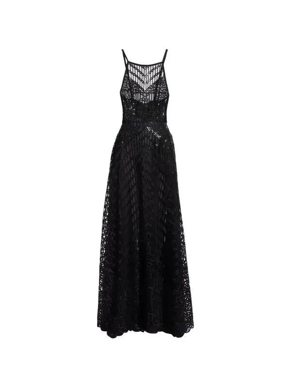 Elie Saab Sequin-embroidered Lace-overlay Maxi Dress - Black