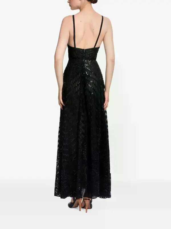 Elie Saab Sequin-embroidered Lace-overlay Maxi Dress