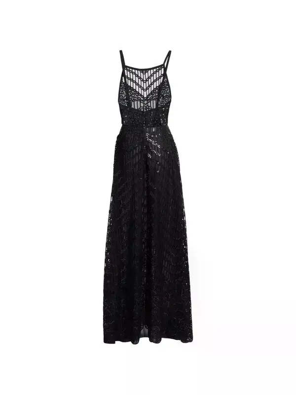 Elie Saab Sequin-embroidered Lace-overlay Maxi Dress