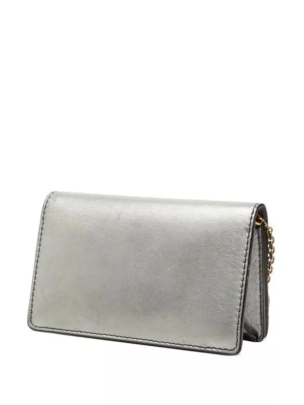 Dior Metallic Calfskin Jadior Clutch With Chain Crossbody Bag - Silver