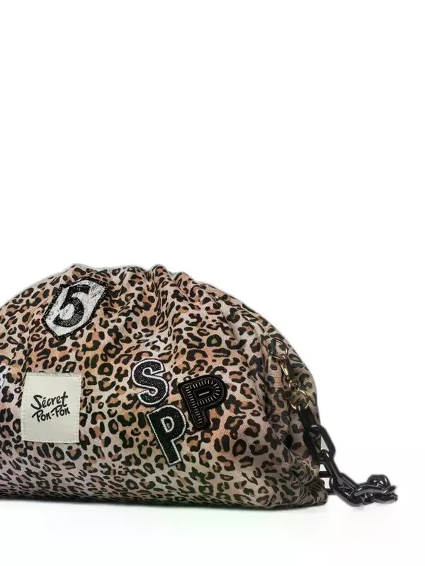 SECRET PON-PON Capri Patch-detail Leopard-print Clutch Bag