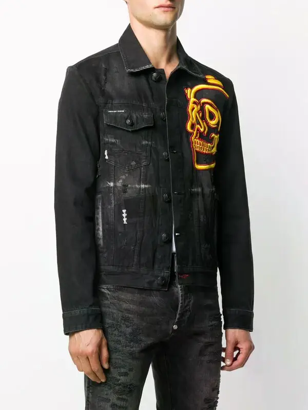 Philipp Plein Outline Skull Denim Jacket