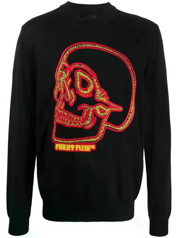 Philipp Plein Logo Skull Embroidered Sweatshirt - Black