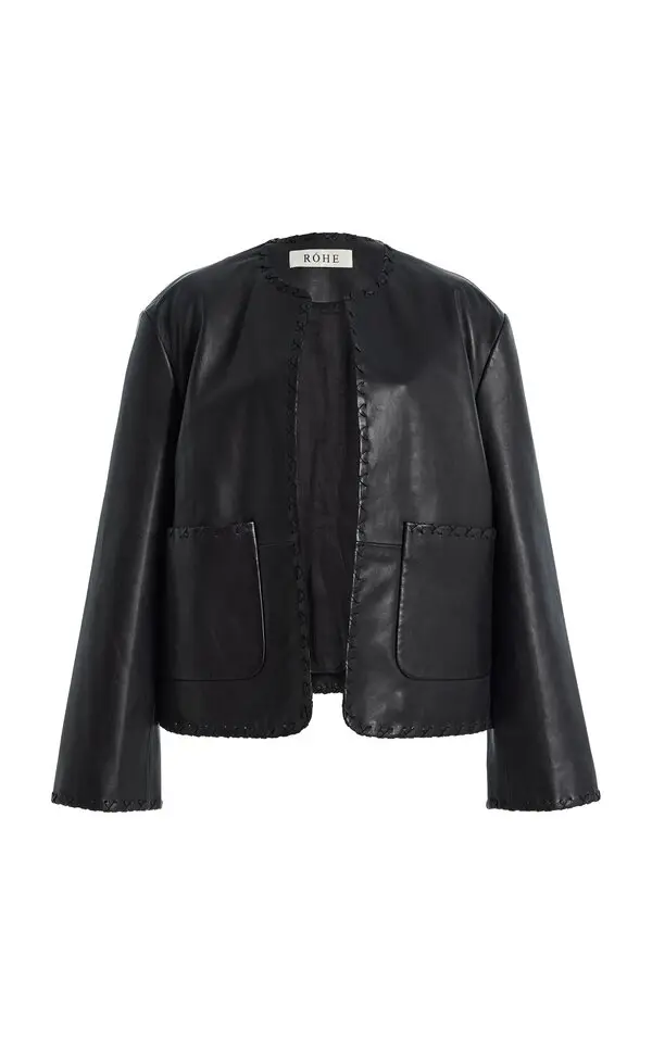 RÓHE Leather Blanket-stitched Jacket