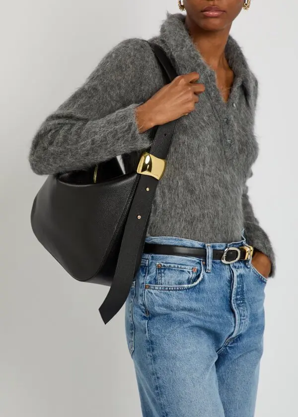 AMANU The Zambia Grained Leather Shoulder Bag - Black