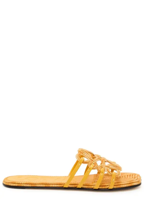 Loewe Petal Anagram Embroidered Leather Sliders - Yellow