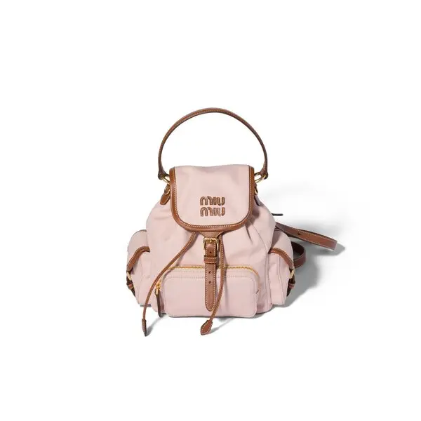 Miu Miu Canvas And Leather Backpack - Peach/brandy
