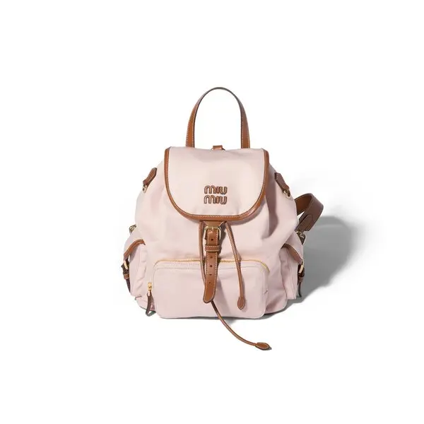 Miu Miu Canvas And Leather Backpack - Peach/brandy