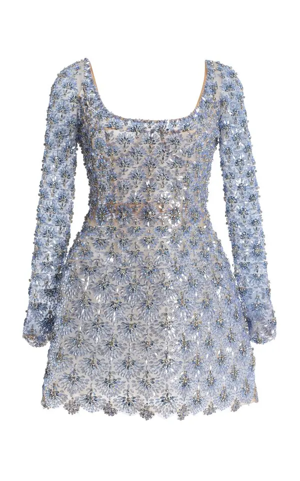 Oscar De La Renta Embellished Mini Cocktail Dress - Light Grey
