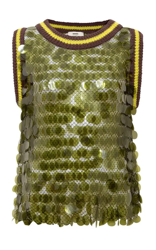 SIEDRES Plume Sequined Top - Khaki