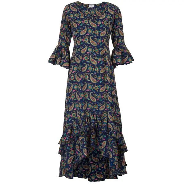 AT LAST... Victoria Midi Dress In Navy Teardrop - Blue