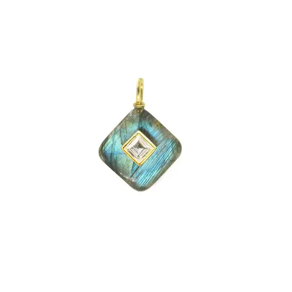 KAMARIA Labradorite Gemstone Pendant With Topaz Diamond - Black