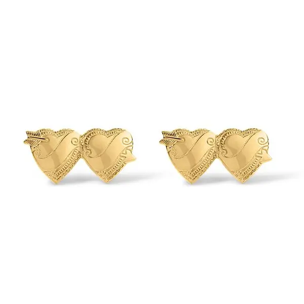 DÉCLARER Double Heart Studs Vermeil