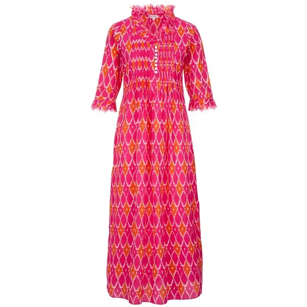 AT LAST... Orange / Pink Cotton Annabel Maxi Dress In Fuschia & Orange Diamond - Orange/pink