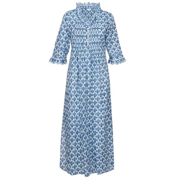AT LAST... Blue / White Cotton Annabel Maxi Dress In Blue Thistle - Blue/white