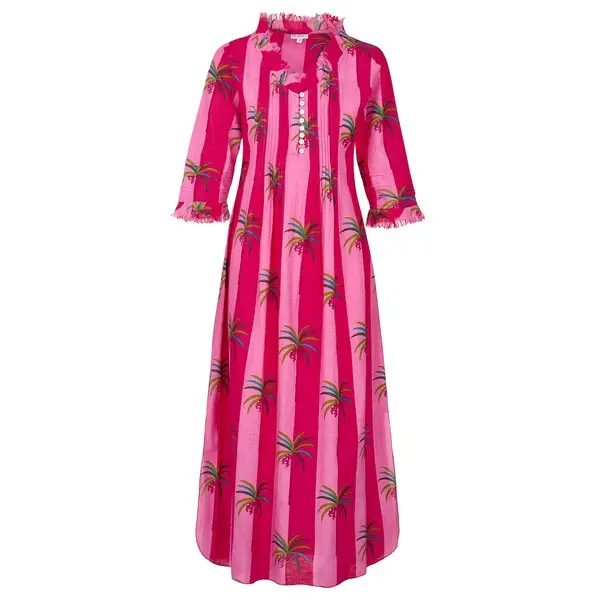 AT LAST... Cotton Annabel Maxi Dress In Palm - Pink